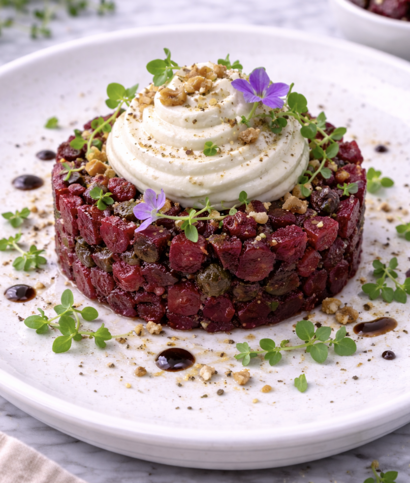 Beetroot Tartare with Goat Cheese Mousse - GreatEasyRecipe
