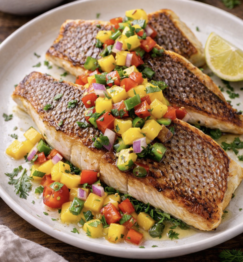 Crispy Skin Snapper with Mango Salsa - GreatEasyRecipe